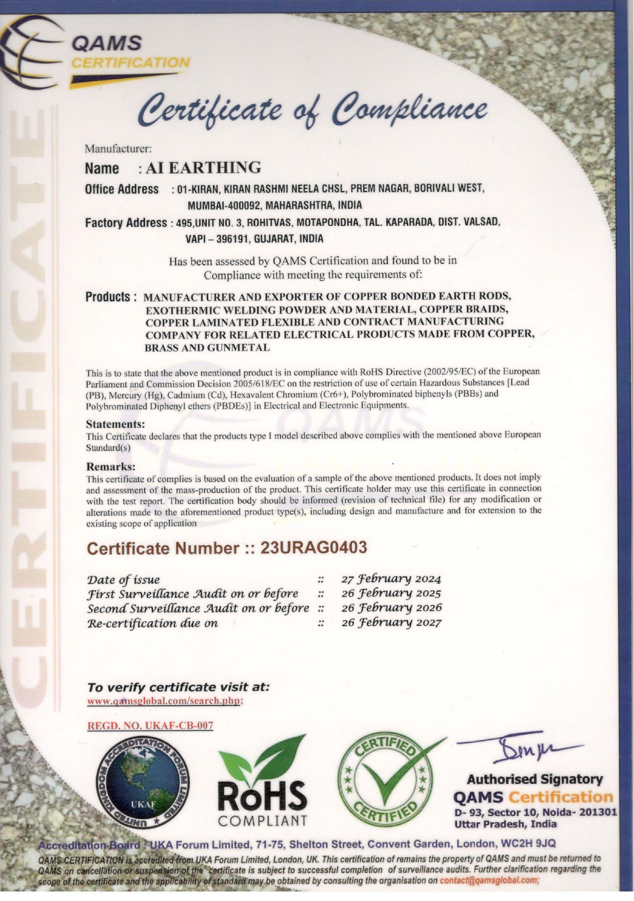 Certificates | AI Earthing